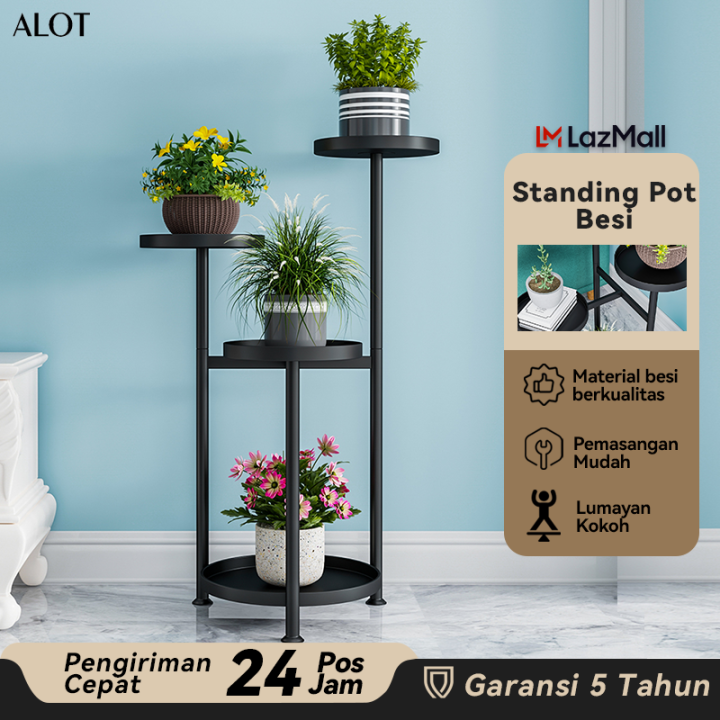 Rak Pot Bunga Besi Rak Tanaman Ruang Tamu 4 Susun Standing Platter ...