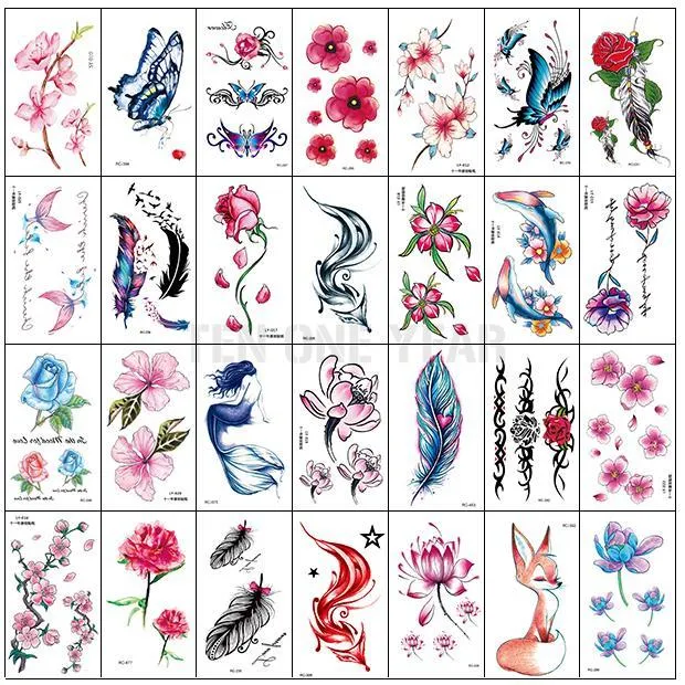 30PCs Multiple Patterns Fresh Flower Butterfly Waterproof Temporary ...