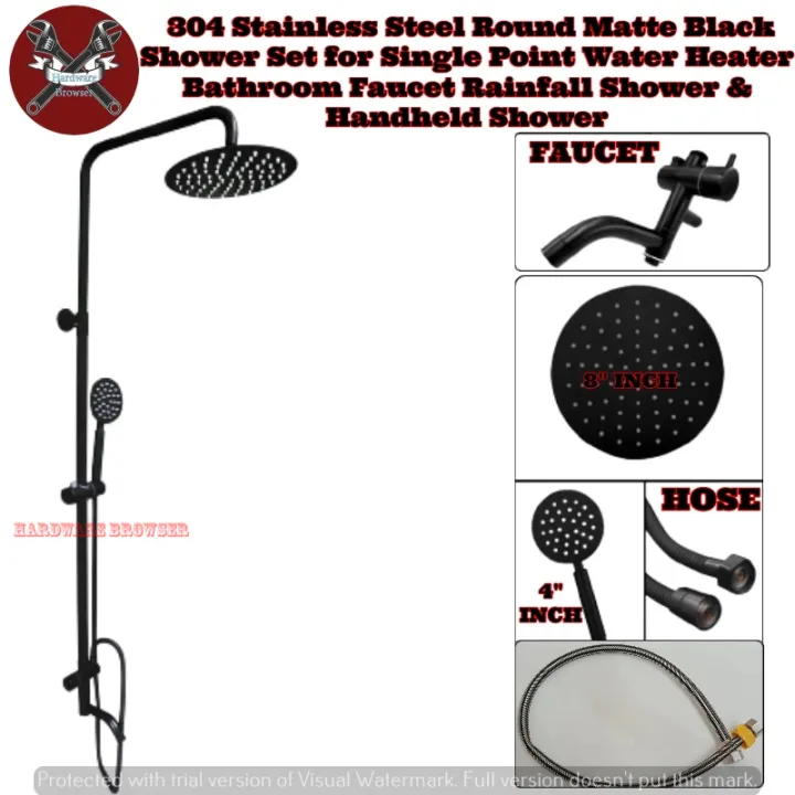 A-005 1SET 304 Stainless Steel Square Round Matte Black Shower Set for Single Point Water Heater ...