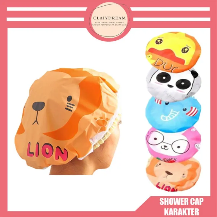SHOWER CAP CHARACTER PLASTIC TUTUP KEPALA PLASTIK KARAKTER | Lazada ...