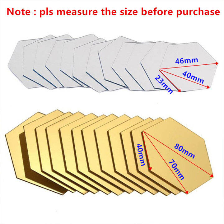 24pcs Silver Hexagon Mirror Wall Stickers Acrylic Self Adhesive Mosaic
