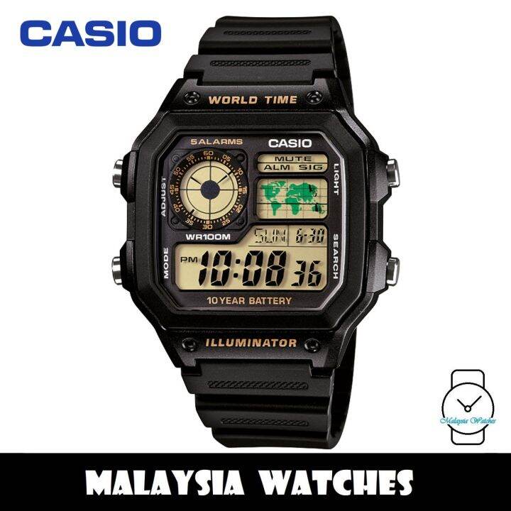 (100% Original) Casio AE-1200WH-1B Youth Digital 10 Years Battery Life Black Resin Men's Watch ...