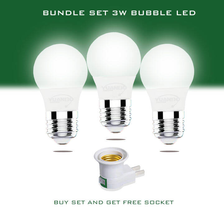 Three Pieces of 3W LED Bubble Bulb With Socket | Lazada PH