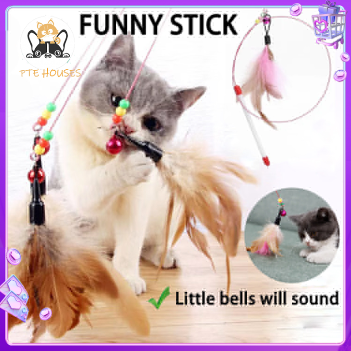 PET HOUSES Cat Teaser Toy Pet Cat Puppy Teaser Bell Feather Stick Rod ...