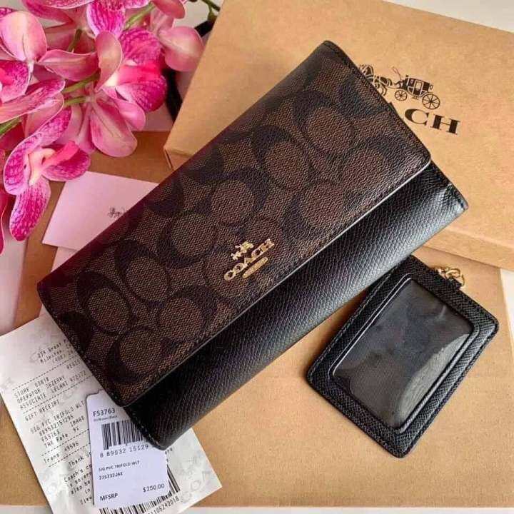 Coach F53763 Trifold Wallet In Signature-Brown/Black | Lazada PH