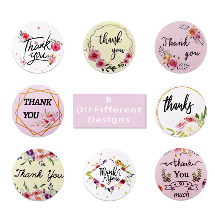 ZTHOME 500pcs/roll round floral thank you stickers for package seal ...