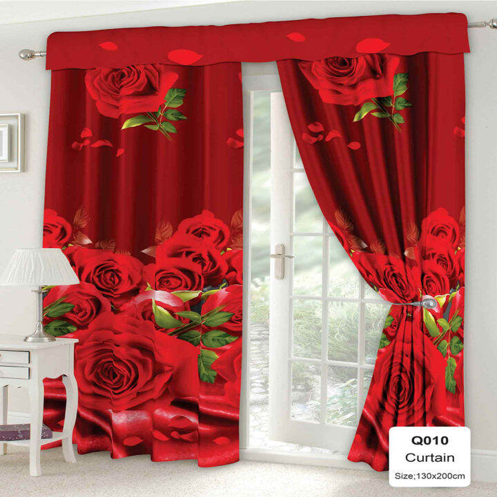COD RED Flowers Curtains Room Decor Curtain for Window Cotton ...