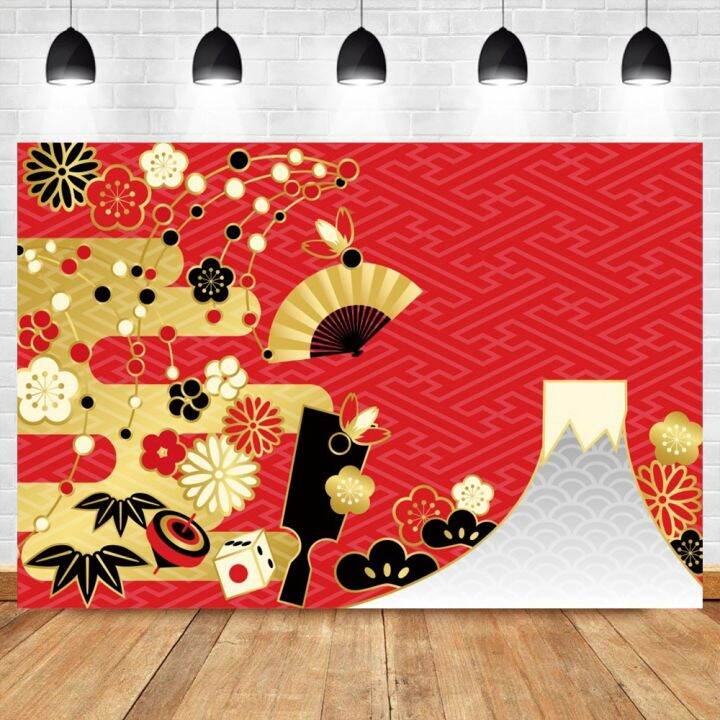 Laeacco Happy New Year Japanese Festivals Fan Paper Cutting Pattern ...