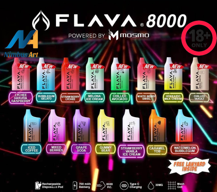 FLAVA x MOSMO 8000PUFFS DISPO POD 700MAH MESH COIL (FREE LANYARD ...