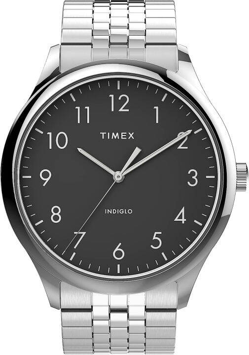 Timex Men's Modern Easy Reader 40mm Watch – Silver-Tone Case Black Dial ...