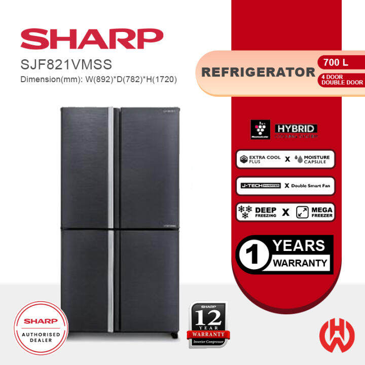 SHARP 700L 4 DOOR AVANCE SIDE BY SIDE INVERTER REFRIGERATOR SJF821VMSS ...