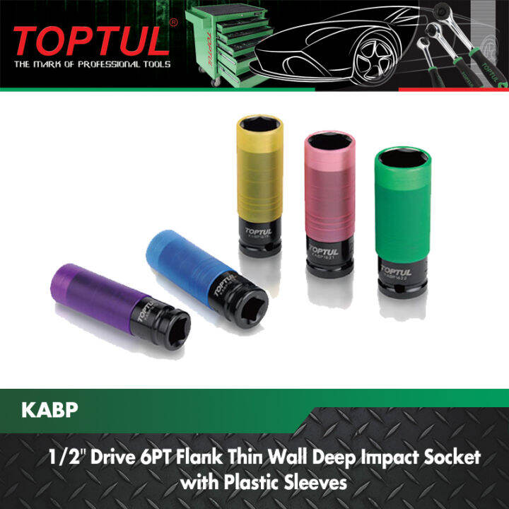 Toptul 1/2" Drive 6PT Flank Thin Wall Deep Impact Socket with Plastic ...