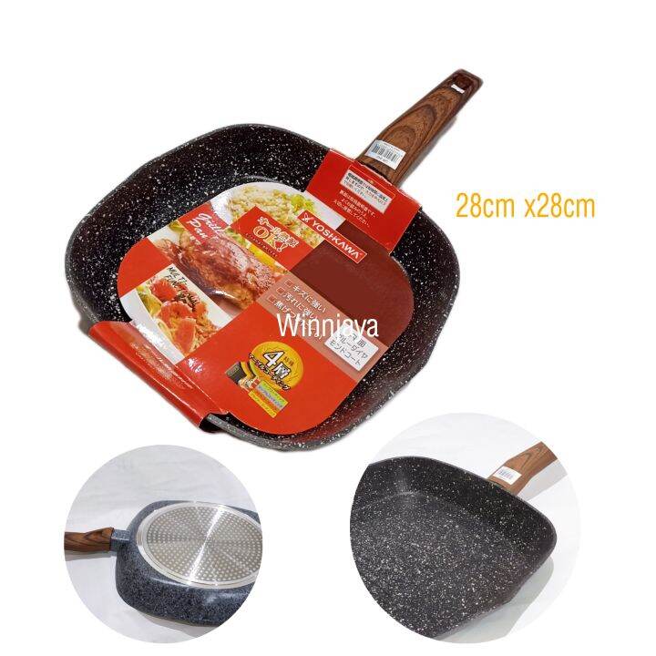 Yoshikawa Grill Pan Marble Keramik Panci Panggangan Anti Lengket Ukuran 28cm x 28cm / Wajan ...