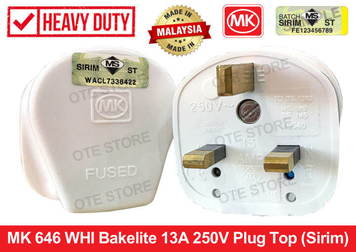 MK 646 WHI BAKELITE 13A 250V PLUG TOP (SIRIM) X 5 UNIT X 10 UNIT | Lazada