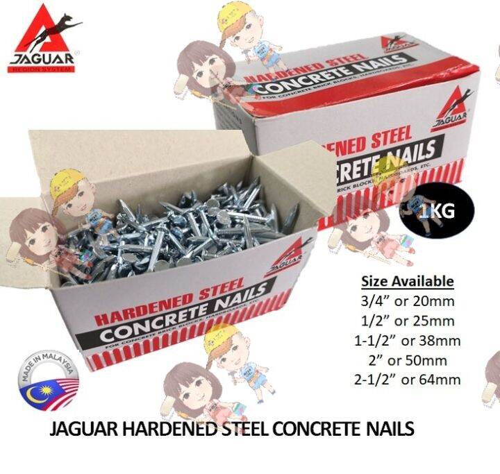JAGUAR 1KG Hardened steel concrete nails (SIZE :1 TO 4 INCH) PAKU SIMEN ...