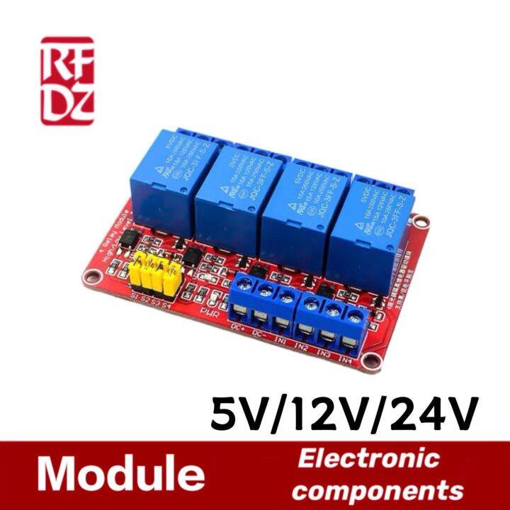 5V/12V/24V relay module 4P optocoupler isolation high and low level trigger microcontroller red ...