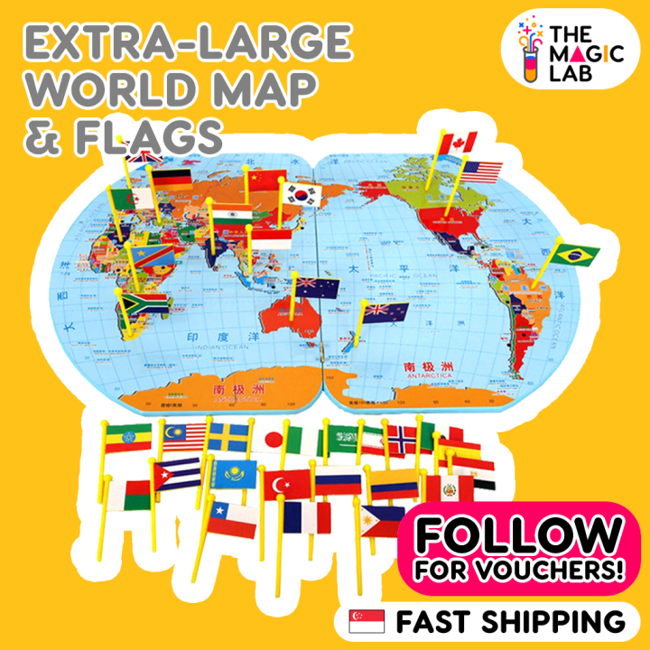 Wooden World Map And Flags for Kids Learn Capitals, States, Continents ...