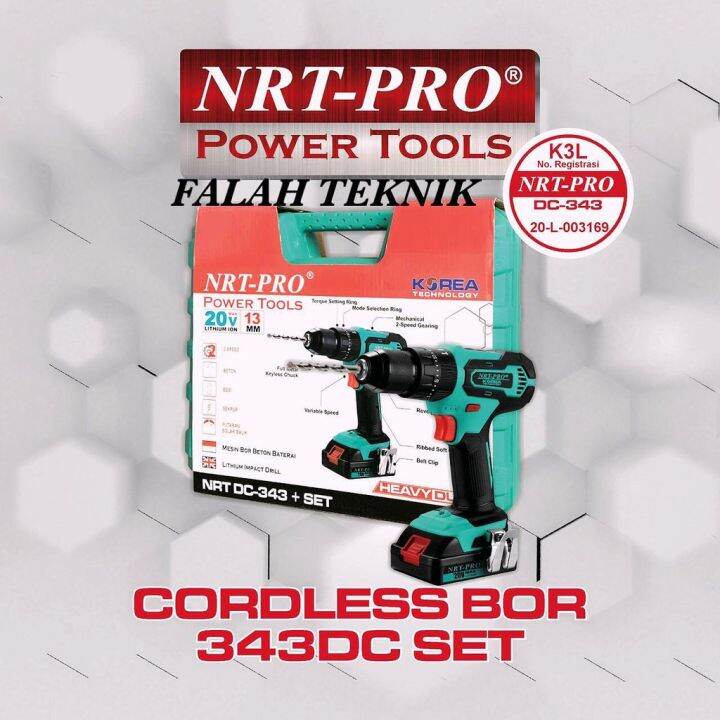 NRT-PRO DC 343 Bor Cordless Drill Beton Impact Tembok Baterai Mesin ...