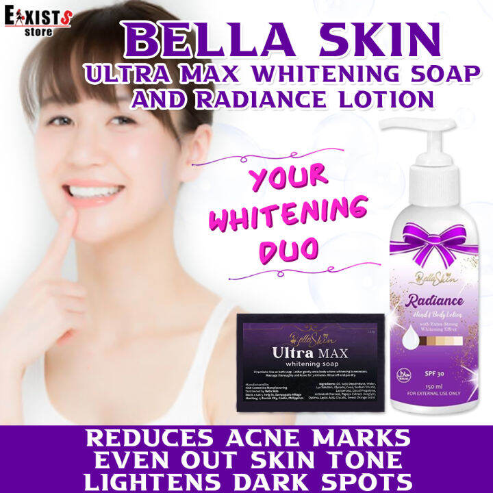 Bella Skin Ultra Max Whitening Soap and Bella Skin Radiance Lotion Set Whitening, Rejuvenating ...