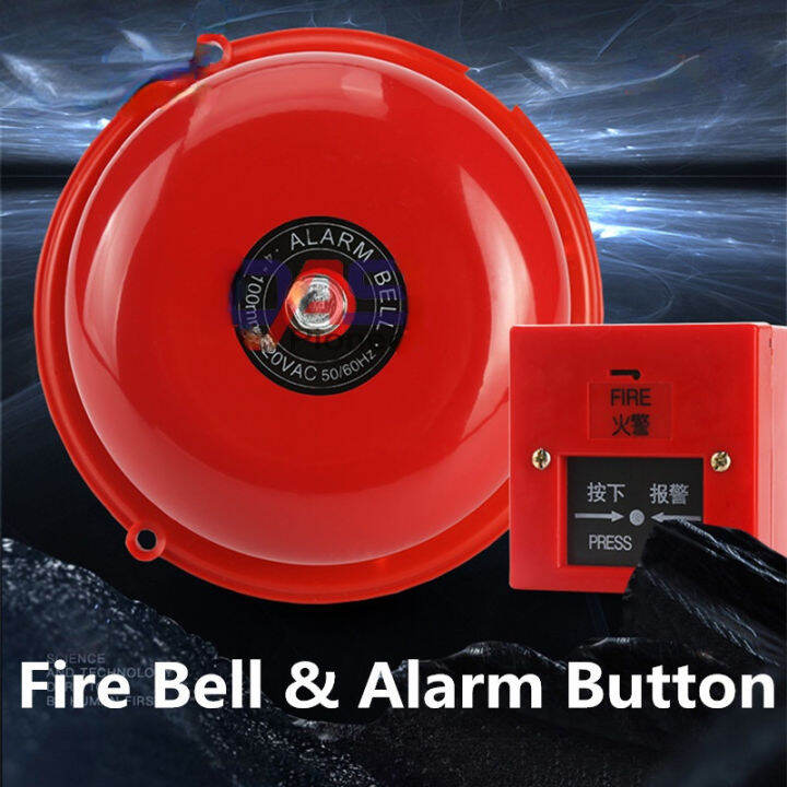 AC 220V 100mm Dia Schools Fire Alarm Round Shape Electric Bell Red Fire ...