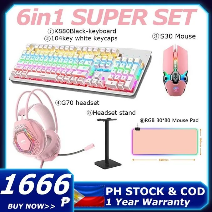 K880 Mechanical Keyboard 104 Key Computer S30 RGB Wired Combo Gaming Keyboard Mouse Combo ...