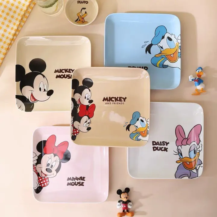 C170 8 Inch Cartoon Anime Ceramic Square Plate Mickey Minnie Mouse ...