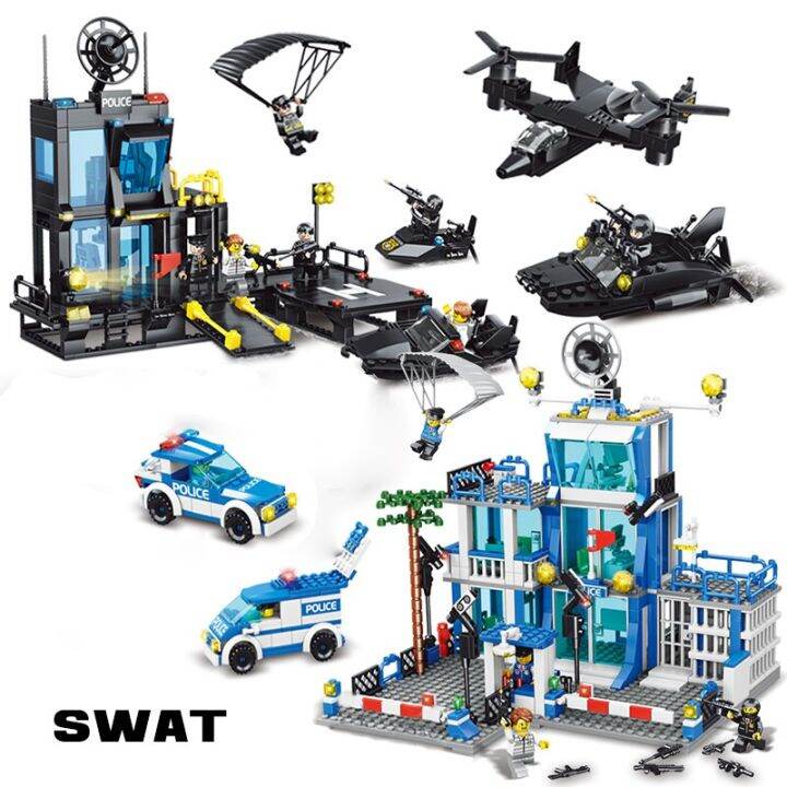 City SWAT Police Station Headquarter Model Building Blocks Maritime ...