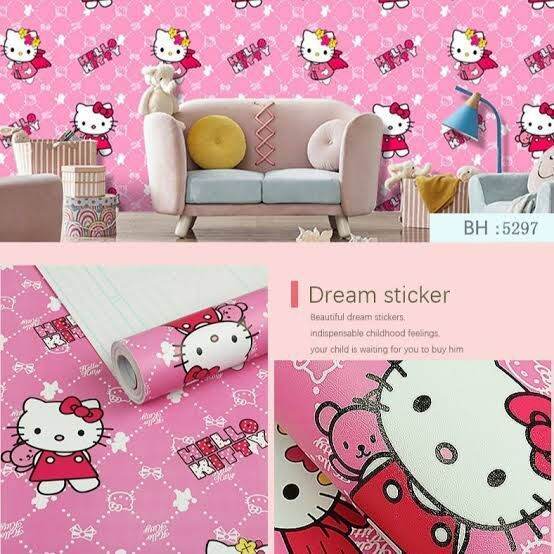 COD wallpaper dinding motif hello kitty pink fanta bulat kecil ukuran 45 cm x 5 m | Lazada Indonesia