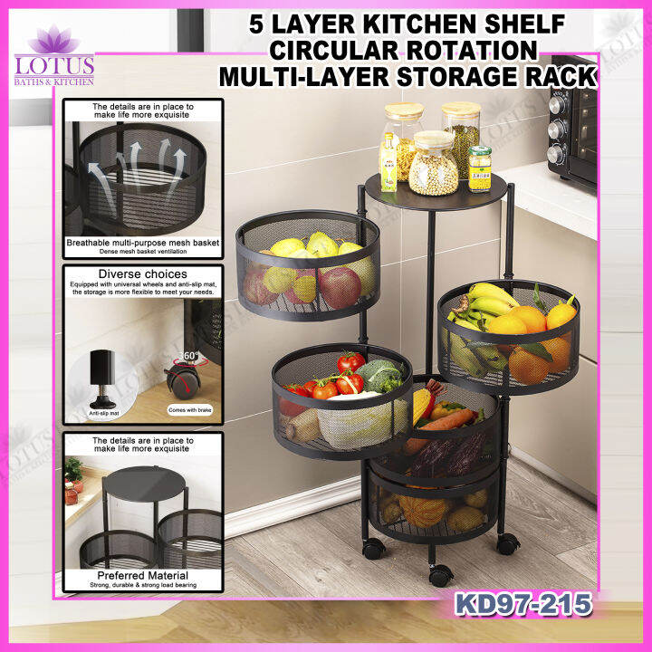 Lotus Baths KD97-215 5 Layer Kitchen Shelf Circular Rotating Multi ...