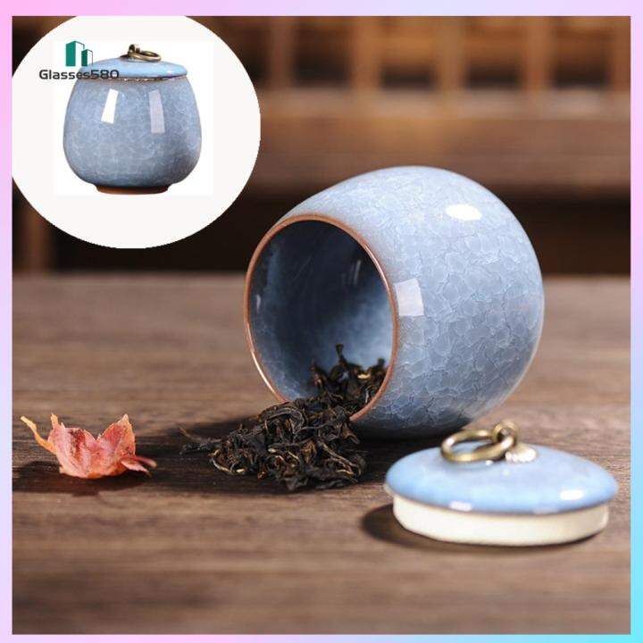 GLASSES580 Sky Blue Small Urns Ceramic Portable Human Ashes Urns Well ...