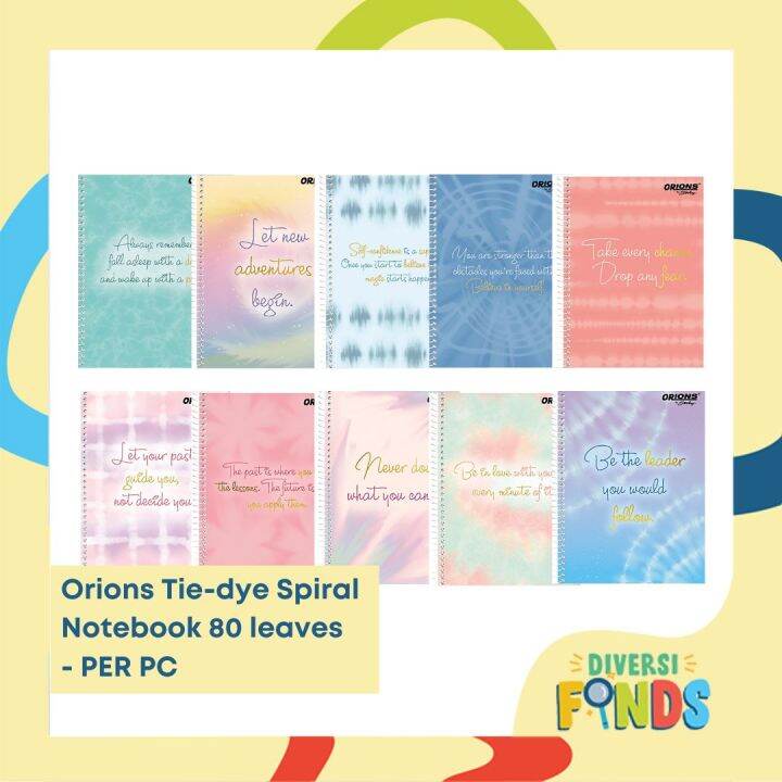 Orions Tie Dye Spiral Notebook W/Plastic Jacket 80lvs- Set of 1, 3, 6 ...