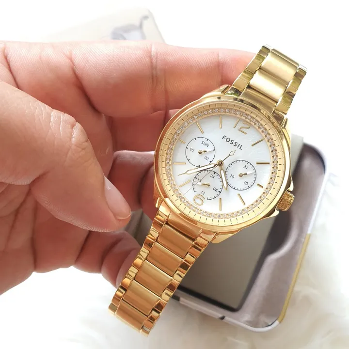 Authentic Fossil Gold-Tone White Dial Sadie Multifunction Stainless ...