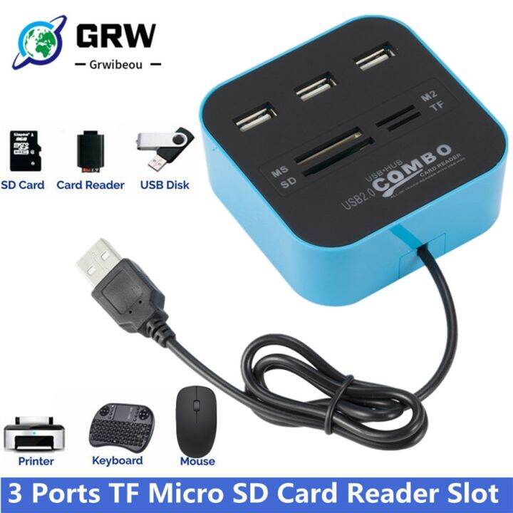 GRWIBEOU USB Hub 2.0 3 Ports TF Micro SD Card Reader Slot USB Combo ...