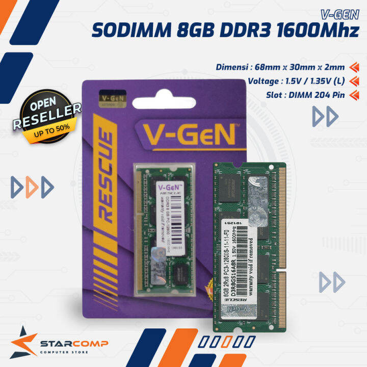 SODIMM V-GEN 8GB DDR3 1600Mhz RESCUE Sodim RAM Laptop Memory | Lazada ...