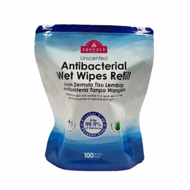 Topvalu Unscented Antibacterial Wet Wipes - Refill - 100Sheets | Lazada