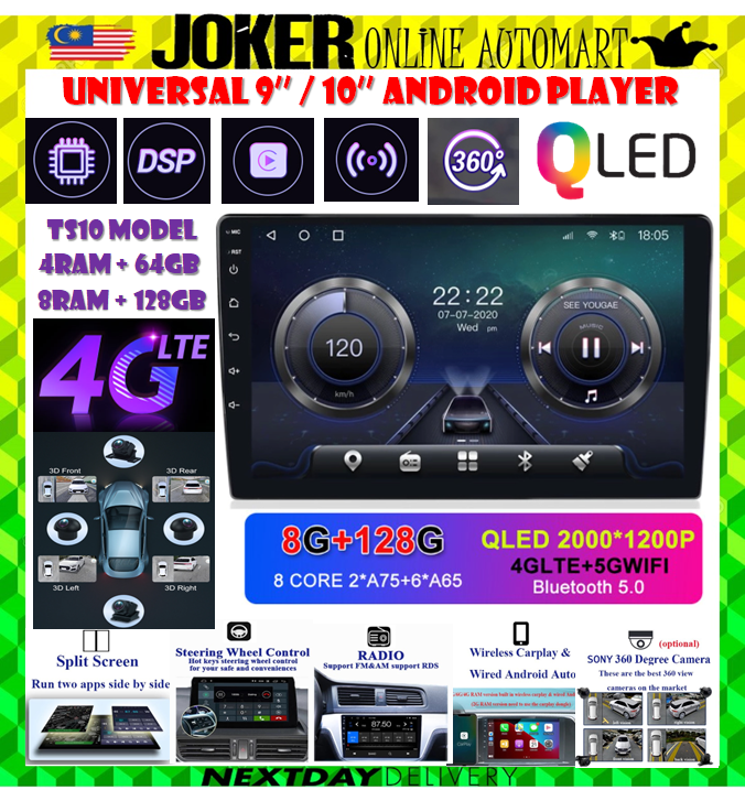 TS10 9'' / 10'' 8GB+128GB / 4GB+64GB 8 CORE CarPlay Android Auto 360 3D ...