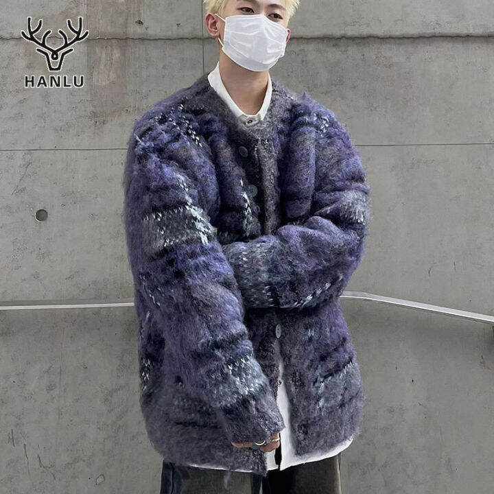 Hanlu คาร์ดิแกน ชาย แจ็กเก็ตทรงหลวมเสื้อคาร์ดิแกนแบบถักเสื้อกันหนาวกัน ...
