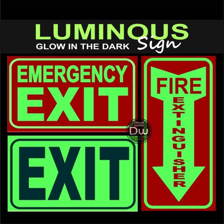 Emergency Exit Fire Extinguisher Sign Glow in the Dark Cut Out Luminous ...