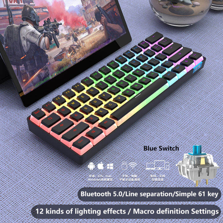 Ajazz STK61 Mechanical Keyboard Wireless Bluetooth Concise 61-Keys Dual ...