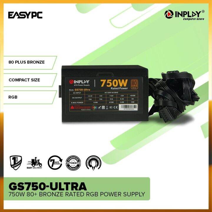 EasyPC InPlay GS750-Ultra 750W450W and 650W 80 Bronze Rated Fan RGB ...