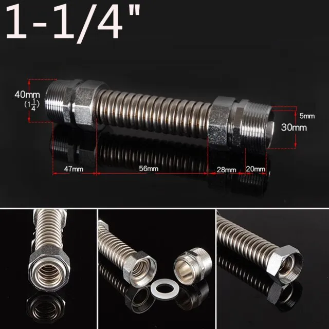 DN32 40 DN50 65 1-1/2" BSP Metal Connection Corrugated Flexible Pipes Hot Cold Water 304 Steel ...