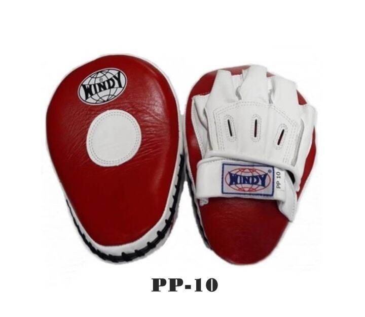 Windy Focus Mitts PP-10 Red-White Genuine Leather For training Muay Thai MMA K1 เป้ามือ วินดี้ ...