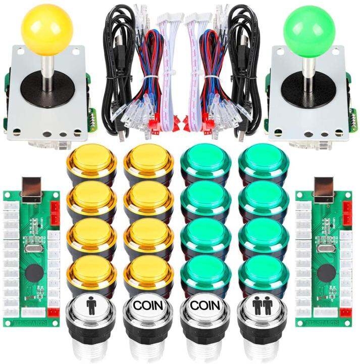 2 Player Arcade DIY Kit USB Encoder to PC Joystick Games 5V LED Lit ...