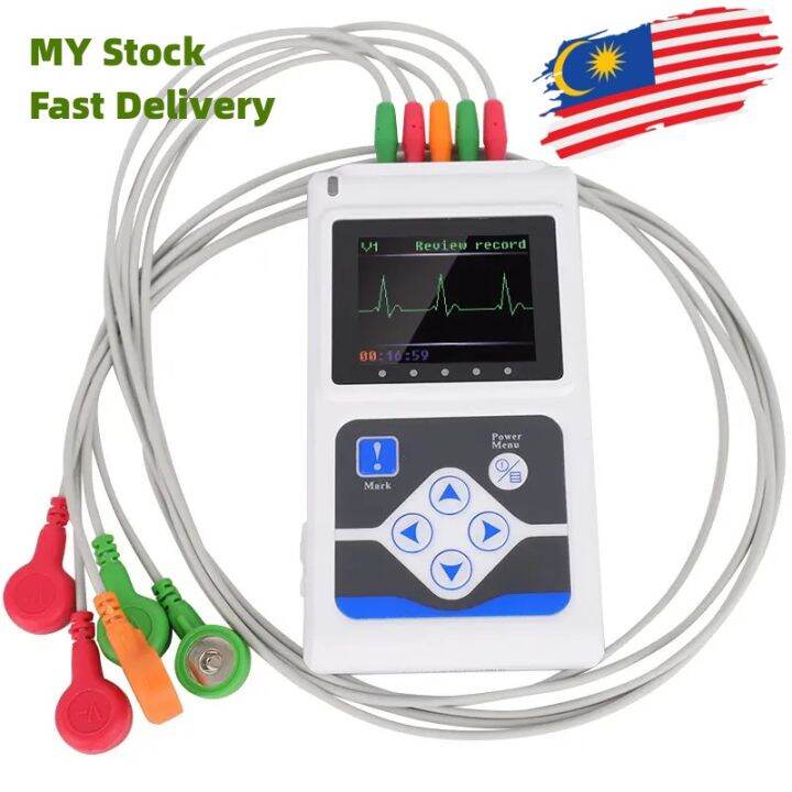(MY Stock)CONTEC Dynamic ECG Holter 3 Channel EKG Monitor 24 hours ...