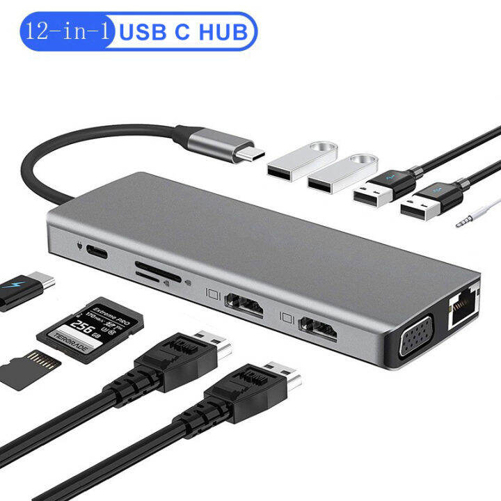 12in1 Type c Docking Station USB C HUB Type-C to Dual HDMI-compatible ...