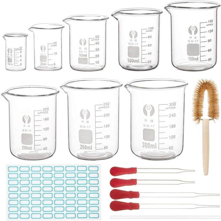 Beadthoven 17PCS Glass Beaker Set Graduated Low Form Measuring Beakers ...
