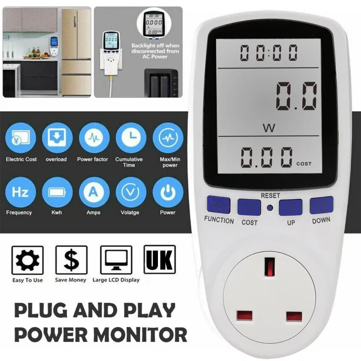 UK Plug Digital Voltage Wattmeter Power Meter Consumption Energy ...