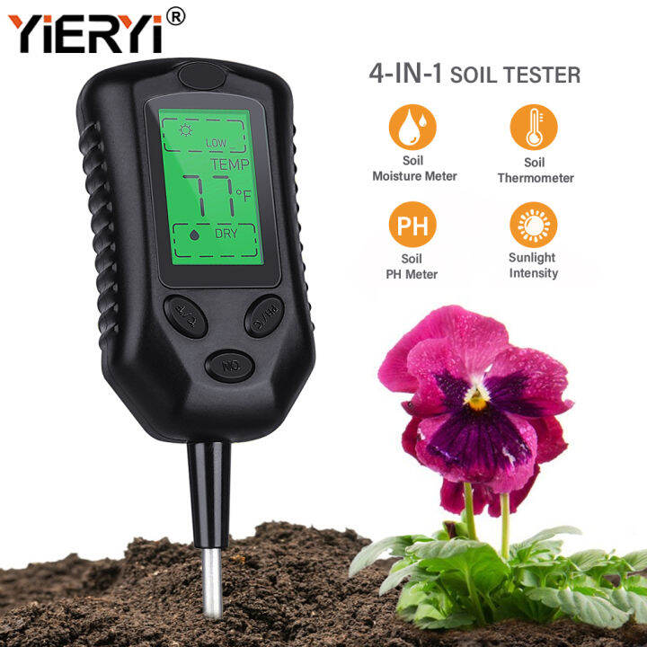 Yieryi 4 IN 1 PH Meter Digital Soil Moisture Meter Temperature Sunlight ...