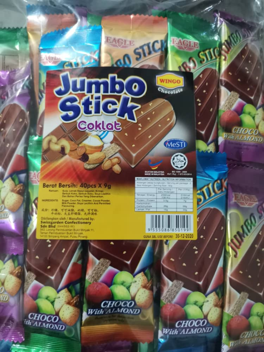 [ HALAL READY STOCK ] WINGO JUMBO STICK CHOCOLATE ( 40 PCS X 9 GRAM ...