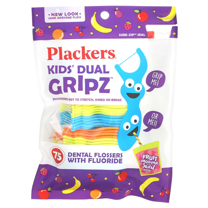 Plackers, Kid's Dual Gripz, Dental Flossers with Fluoride, Fruit ...